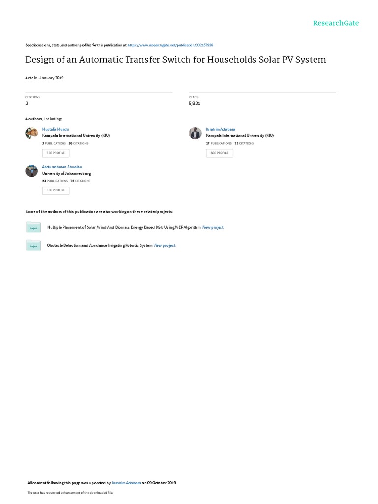 Design of An Automatic Transfer Switch For Households Solar PV System ...