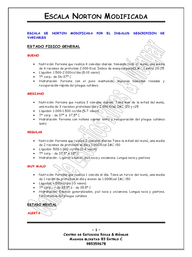Escala de Norton Modificada | PDF | Especialidades Medicas | Medicina ...