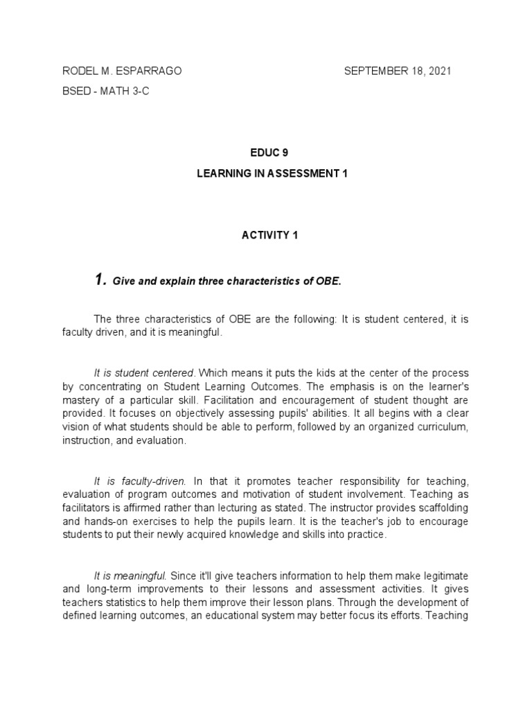 Educ 9 Learning in Assessment 1: It Is Student Centered | PDF ...
