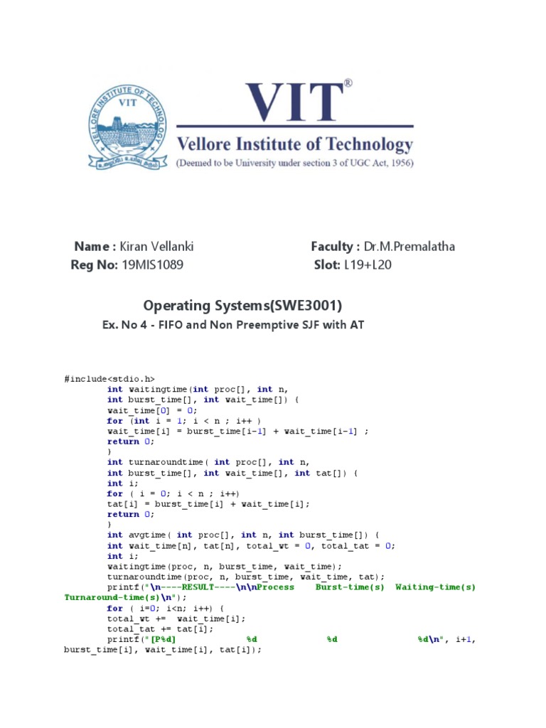 Operating Systems Swe3001 Pdf Computer Programming Computer Standards