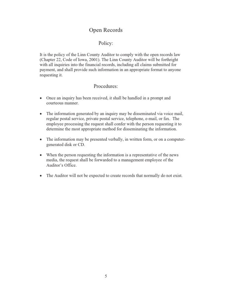 Linn County Auditor Open Records Policy | PDF