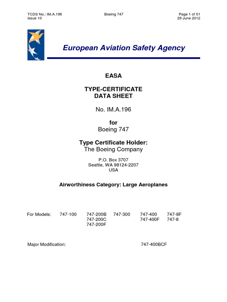 EASA TCDS A.196 - (IM) - Boeing - 747 10 29062012 | PDF | Airplane ...
