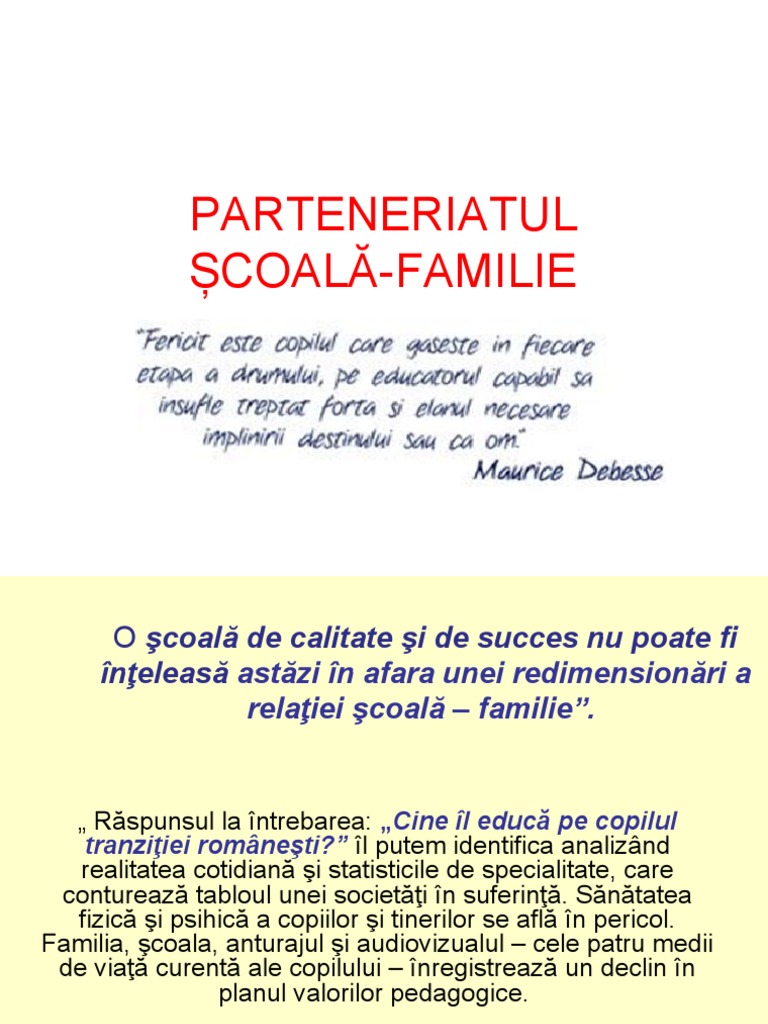 Parteneriatul Scoala Familie | PDF