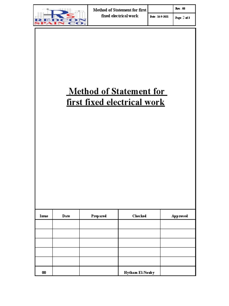 First Fix Electrical Work Method Statement | PDF | Electrical Wiring | Pipe (Fluid Conveyance)