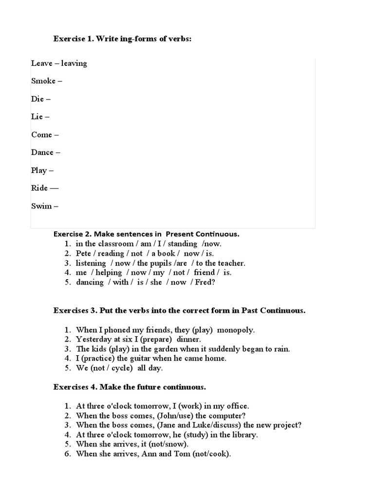 Exercise 1. Write Ing-Forms of Verbs | PDF