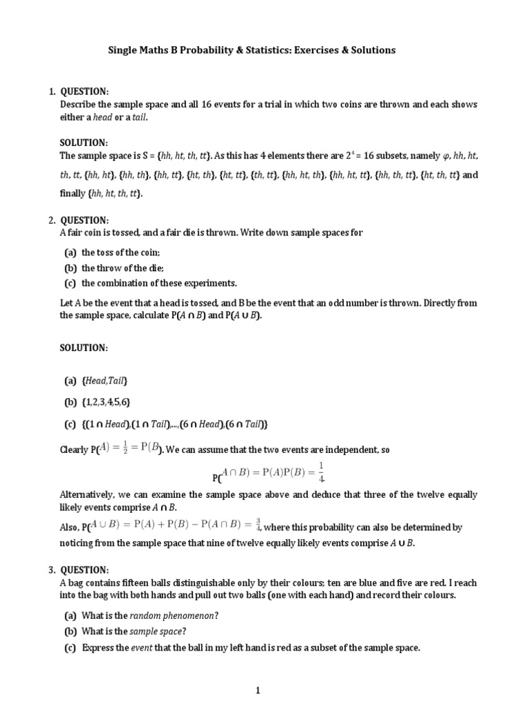 Single Maths B Probability & Statistics: Exercises & Solutions | PDF | Variance | Area
