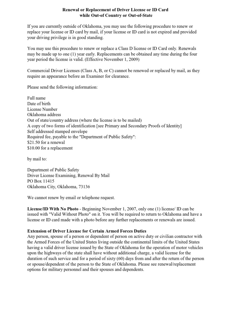 Oklahoma License Renewal by Mail | PDF | Identity Document | Driver's ...
