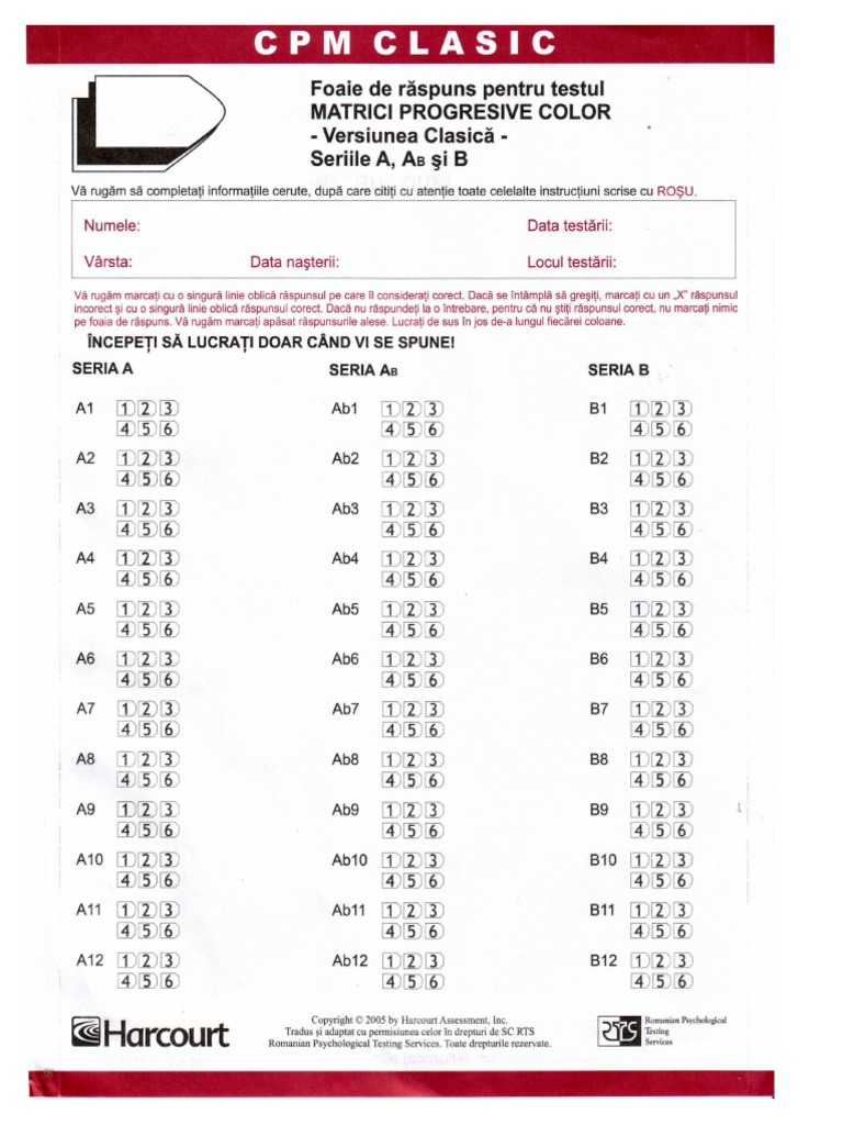 Foaie de Raspuns RAVEN Color | PDF