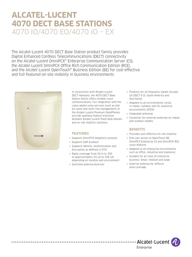 Alcatel-Lucent 4070 Dect Base Stations: 4070 IO/4070 EO/4070 IO - EX | PDF | Communication ...