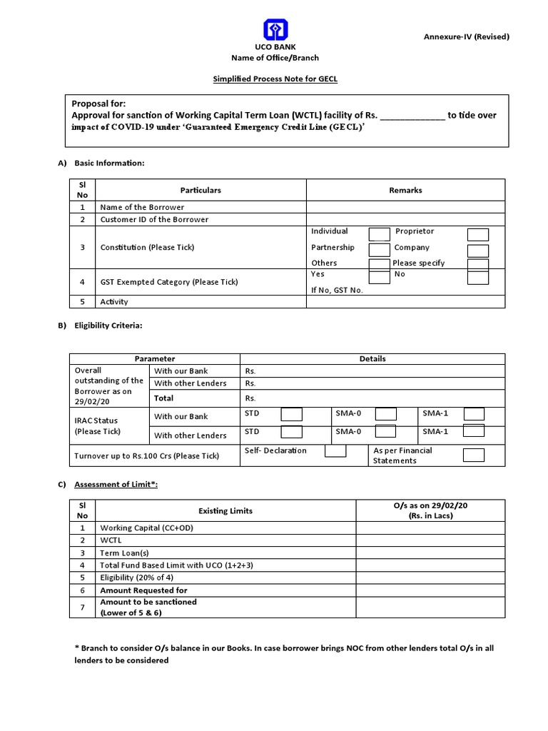 UCO Bank Revised - Simplified - GECL - Process - Note | Download Free ...
