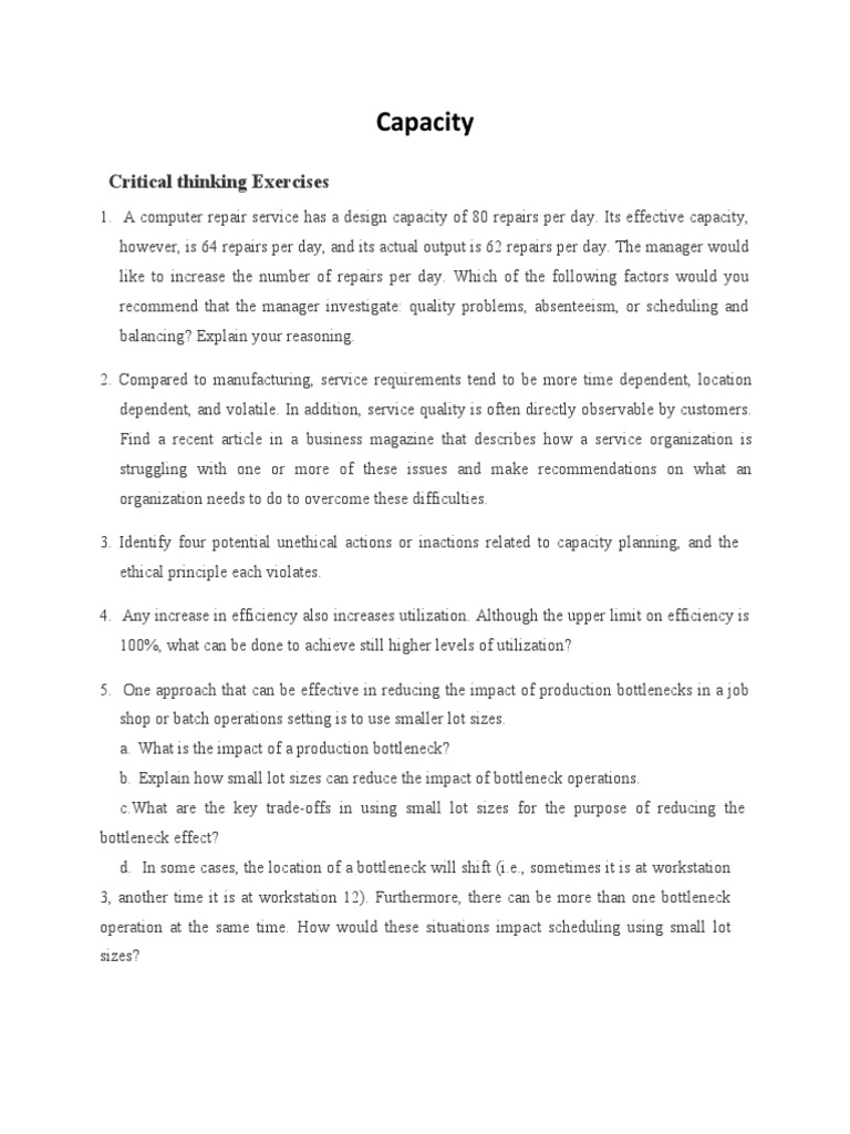 Capacity: Critical Thinking Exercises | PDF | Business Economics | Business