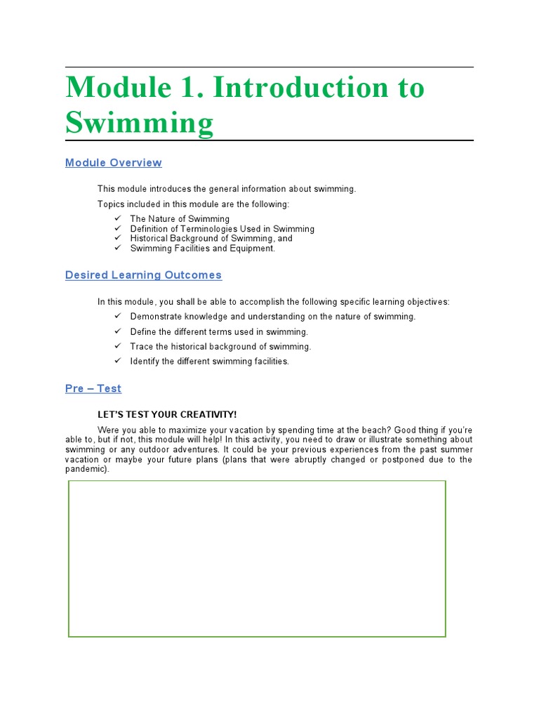 Introduction to Swimming Module | PDF | Swimming | Buoyancy