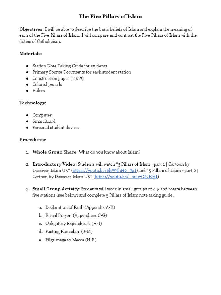 The Five Pillars of Islam Lesson Plan | PDF | Ramadan | Hajj