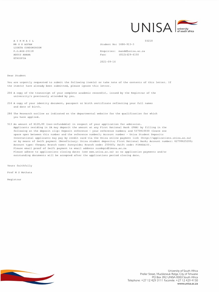 Unisa Matriculation Exemption Application | PDF