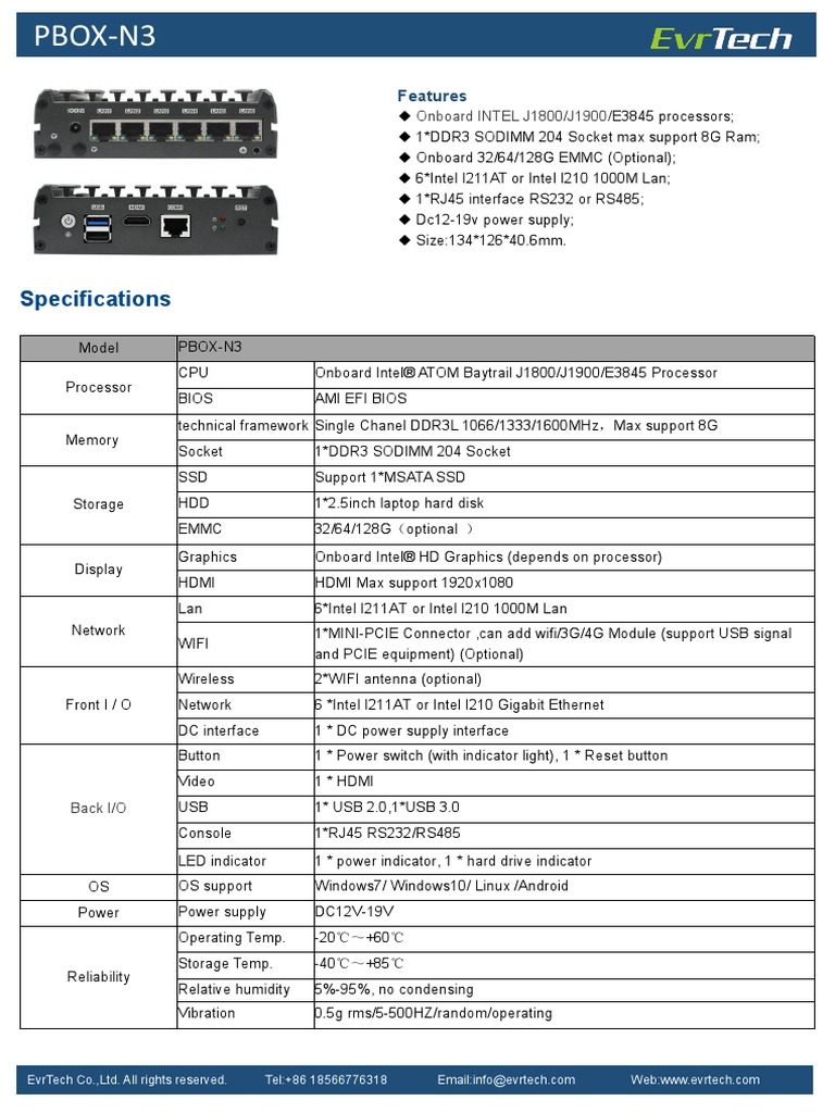 evrtech-PBOX-N3 Datasheet | PDF | Solid State Drive | Usb