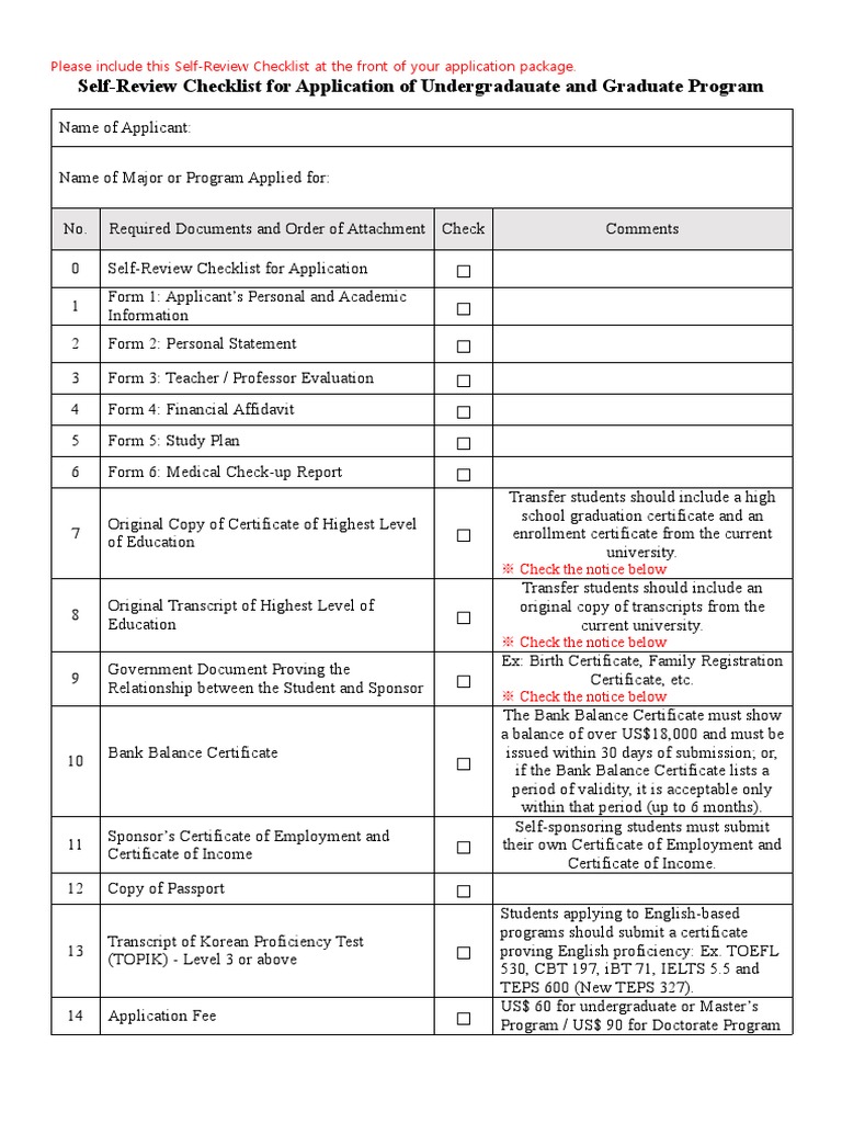 Self Review Checklist | PDF