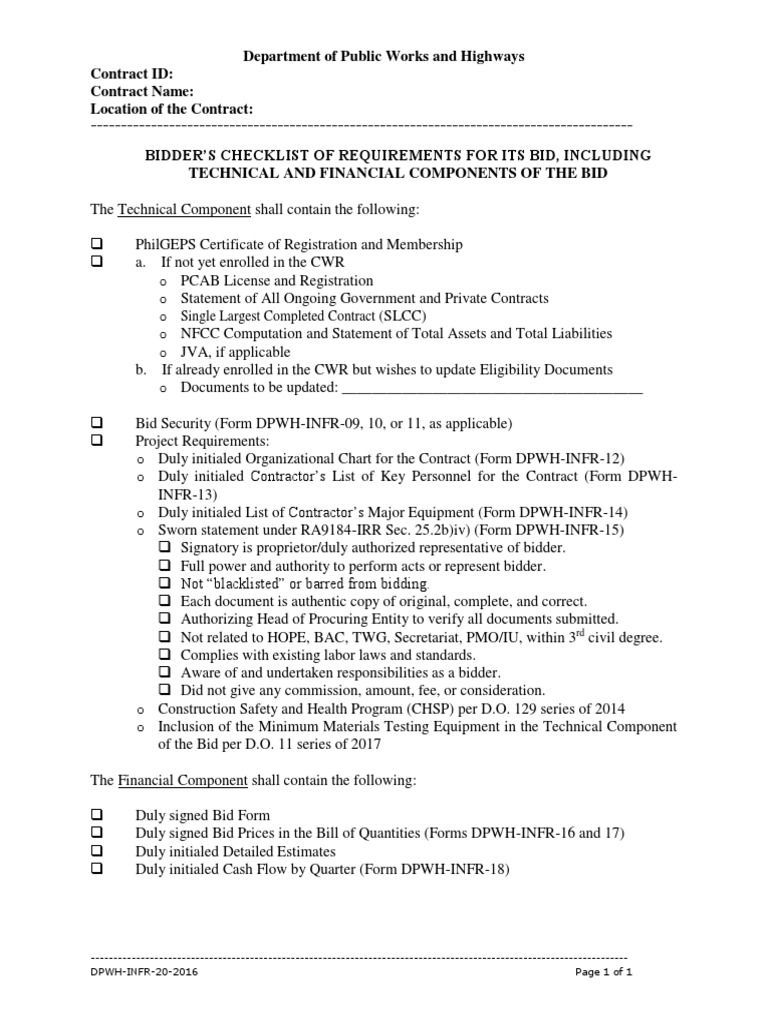 DPWH-INFR-20 (Checklist) | PDF | Economies | Business
