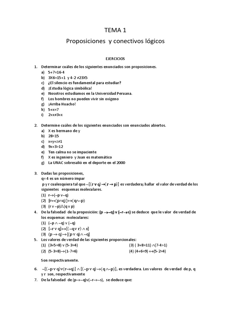 Practica Semana 1 Proposiciones | PDF | Proposición | Verdad