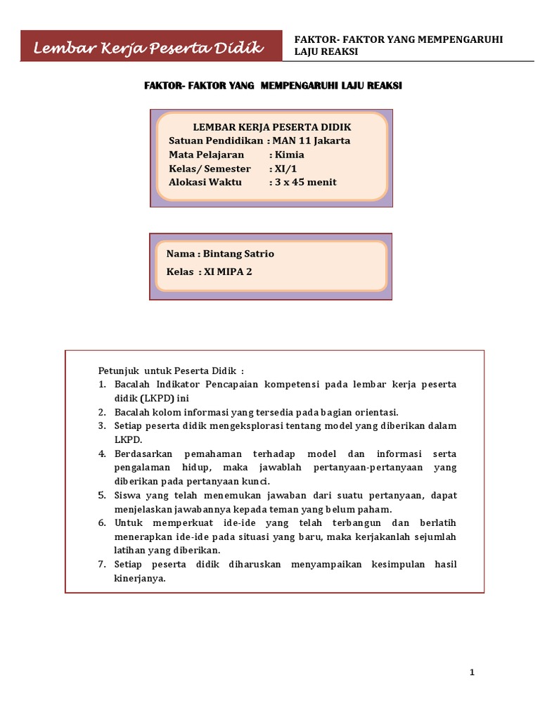 Tugas LKPD Bintang Satrio - Xi Mipa 2 | PDF