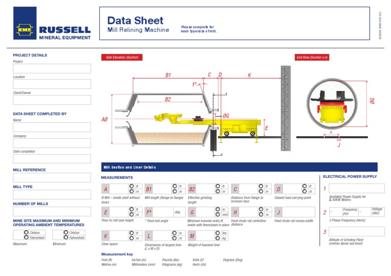 RME Data Sheet - RUSSELL Mill Relining Machine | PDF | Length | Metrology
