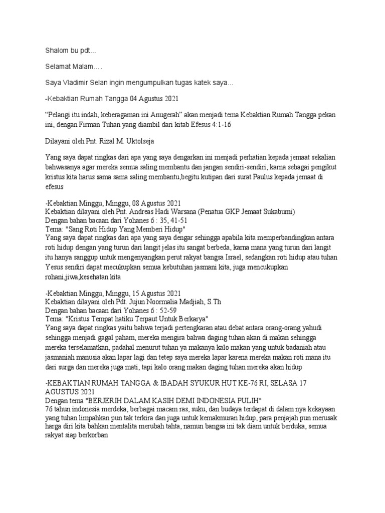 Resume Kebaktian (1) Rabu | PDF