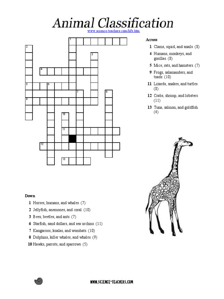 Animal Classification Crossword Puzzle | PDF