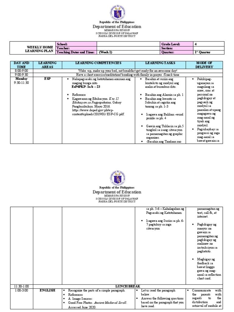 Week 1 Grade 4 WHLP | PDF