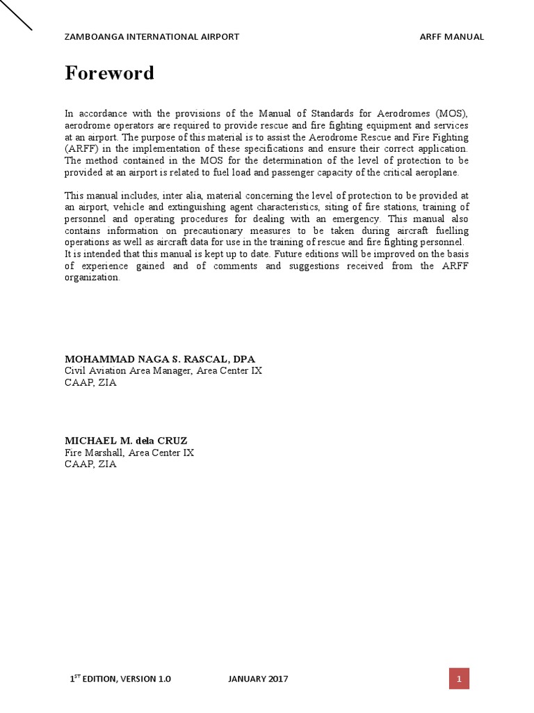 ARFF MANUAL (Edited Jan. 6, 2016) - Foreword - For Edit | PDF | Fire ...