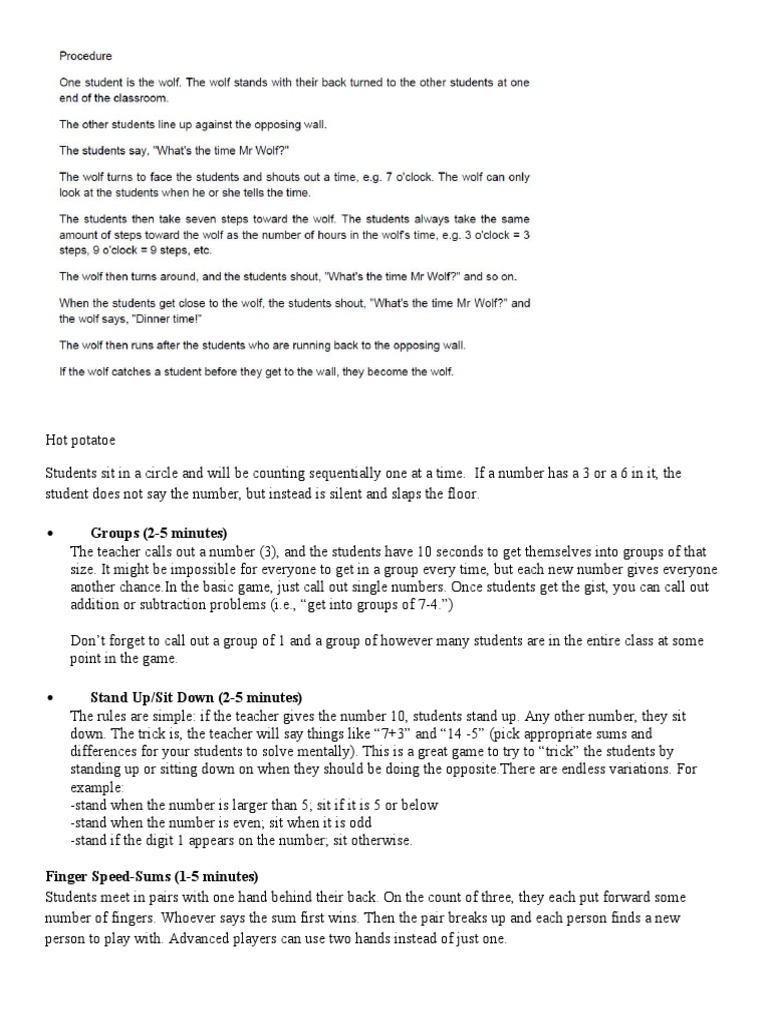 Hot potato math games | PDF