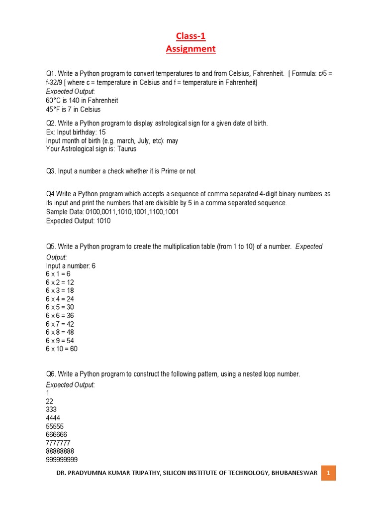 Class-1 Assignment: Expected Output | PDF