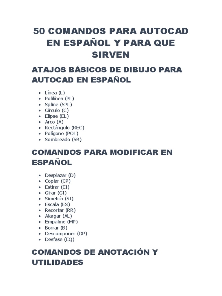 50 Comandos para Autocad en Español y para Que Sirven | PDF | Elipse ...