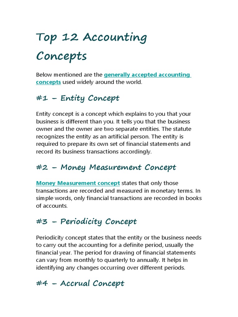 12 Accounting Concepts | PDF | Debits And Credits | Money