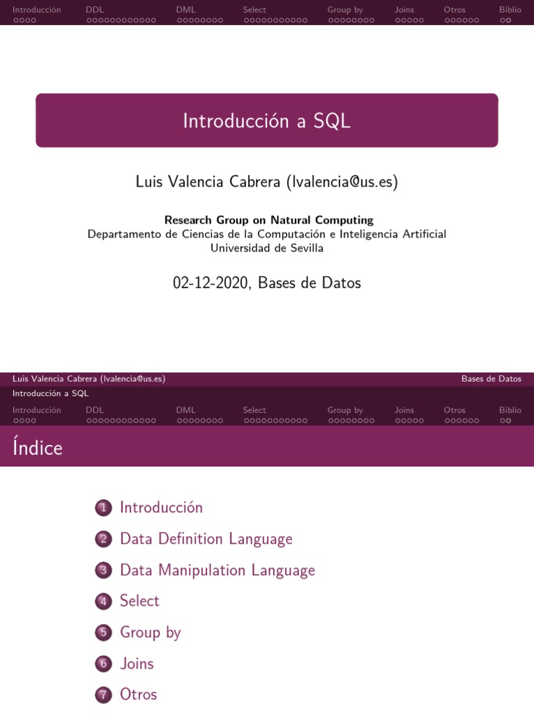 UnivSevilla 5. Consulta y Manipulación de Datos, SQL (2020) - PPT | PDF | SQL | Base de datos ...