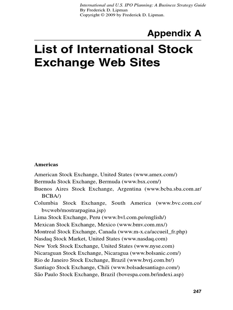 List of International Stock Exchanges | PDF | Stock Market | Financial ...