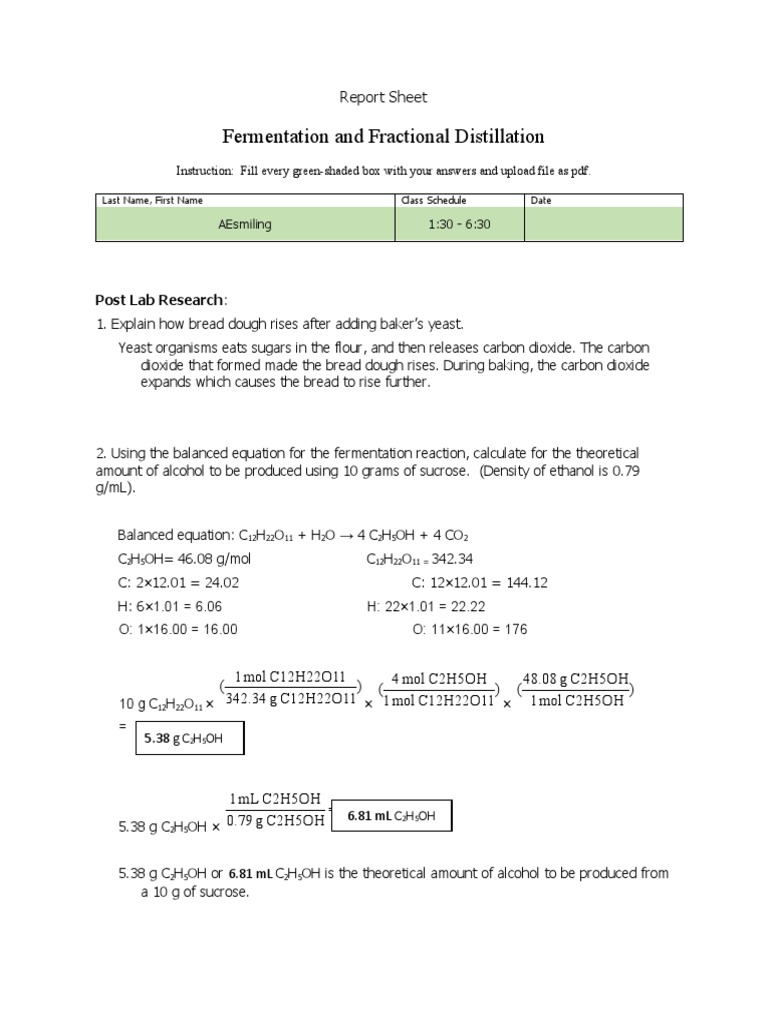 Fermentation and Fractional Distillation | PDF | Ethanol | Sucrose