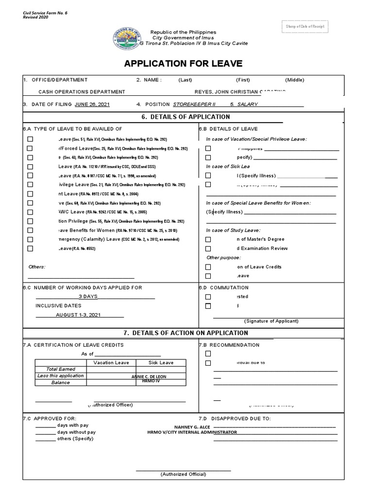 New Leave Form As of June7 2021 | PDF | Surgery | Identity Document