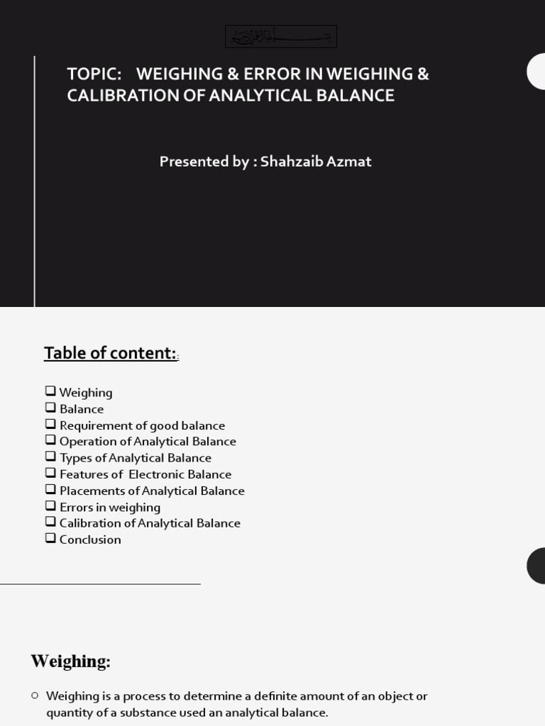 Topic: Weighing & Error in Weighing & Calibration of Analytical Balance ...