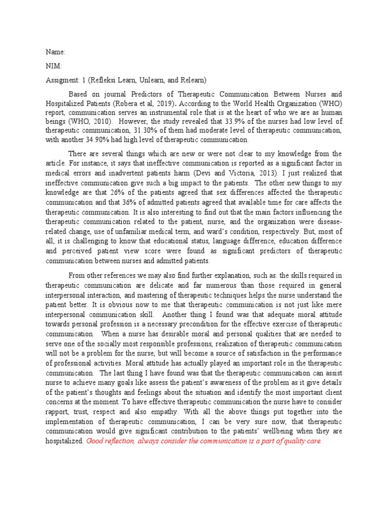 Contoh Reflection Paper | PDF | Nursing | Patient