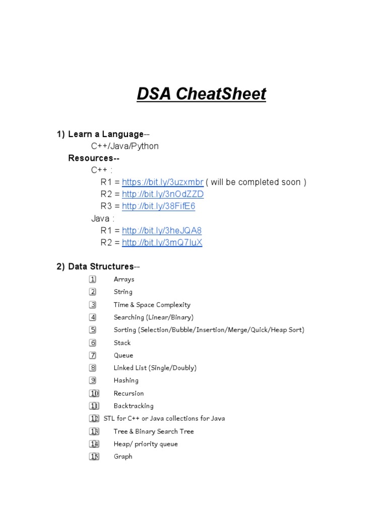 Dsa Cheatsheet: 1) Learn A Language - Resources | PDF | Theoretical ... Dsa Cheatsheet: 1) Learn A Language - Resources | PDF | Theoretical ...