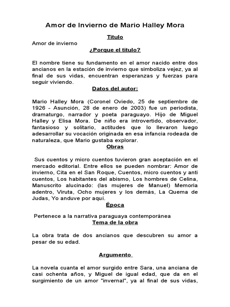 Amor de Invierno de Mario Halley Mora | PDF | Amor | Autor
