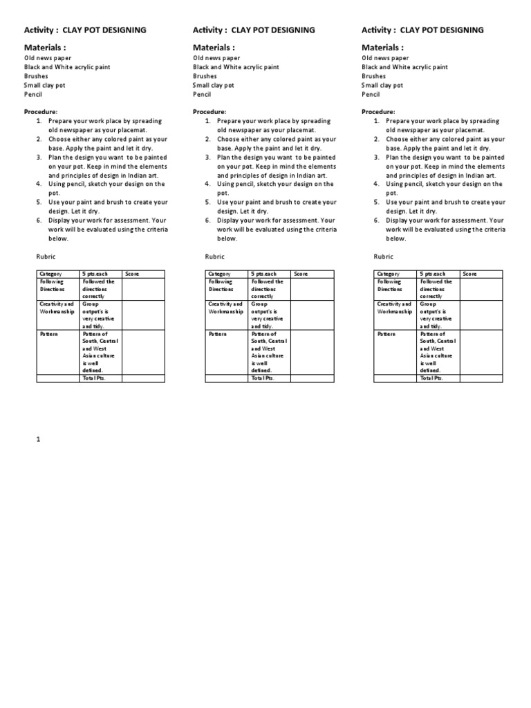 Activity - Clay Pot Designing With Rubrics | PDF | Paint | Rubric ...