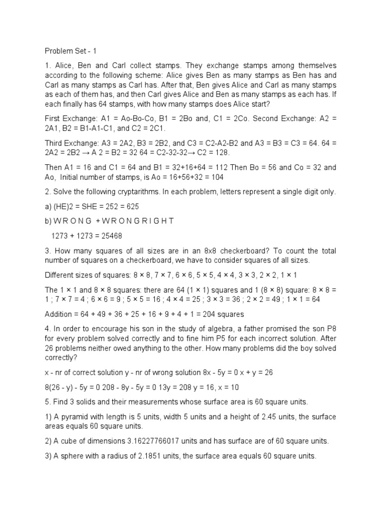 MMW - Problem Set | PDF | Area | Length