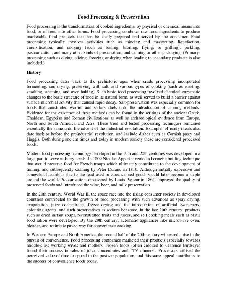 Food Processing & Preservation: History | PDF | Food Processing ...