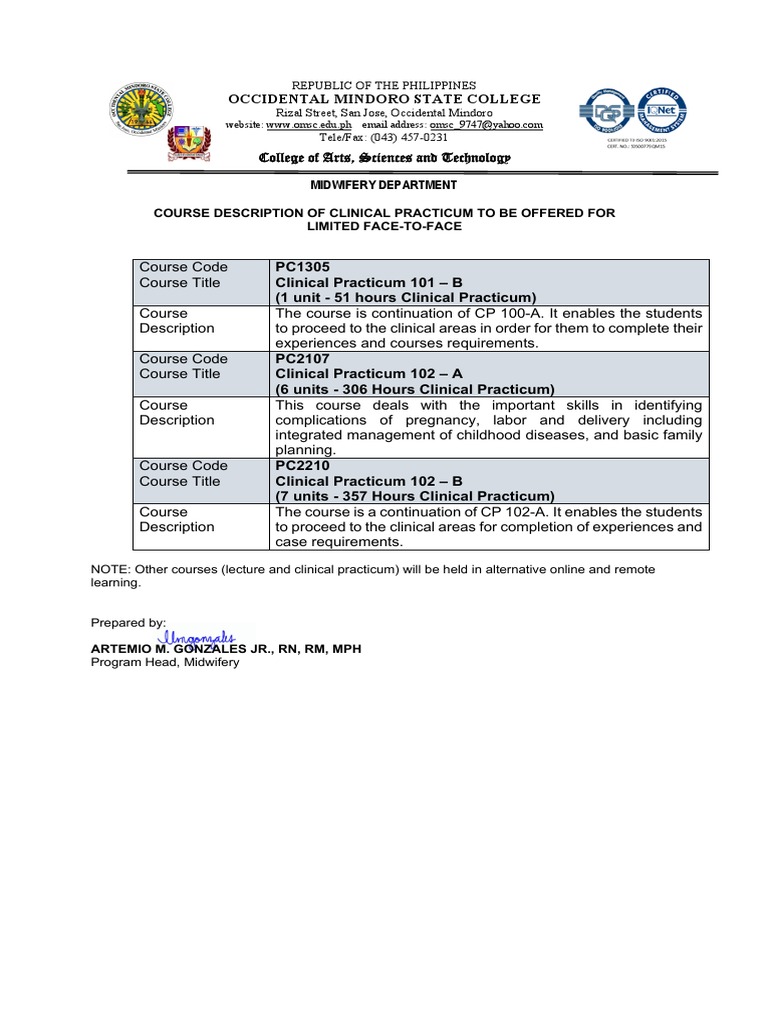 Clinical Practicum Courses in Midwifery | PDF