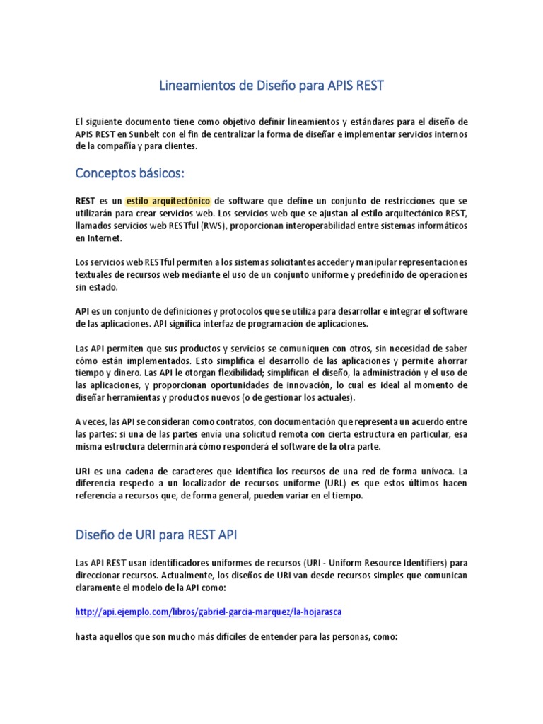 Lineamientos de Diseño para APIS REST | PDF | Transferencia de estado ...