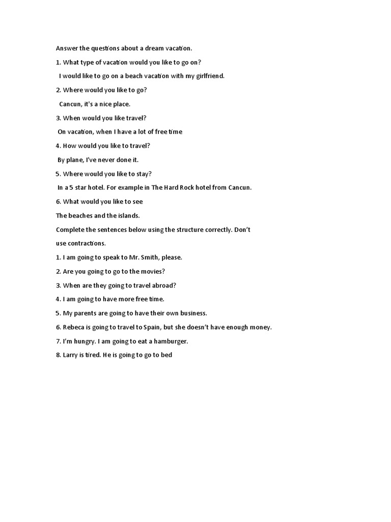 Answer The Questions About A Dream Vacation | PDF