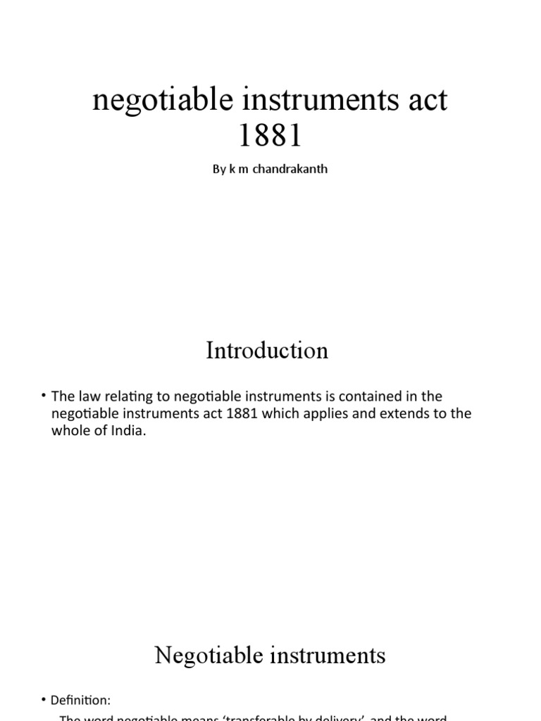 Negotiable Instruments Act 1881: by K M Chandrakanth | PDF | Negotiable ...