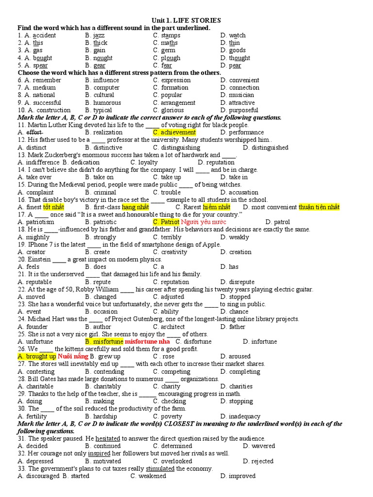 Life Stories: Sound and Stress Exercises | PDF
