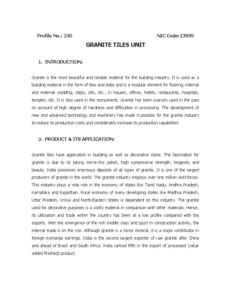 Granite Tiles Unit: Profile No.: 245 NIC Code:13939 | Download Free PDF ...
