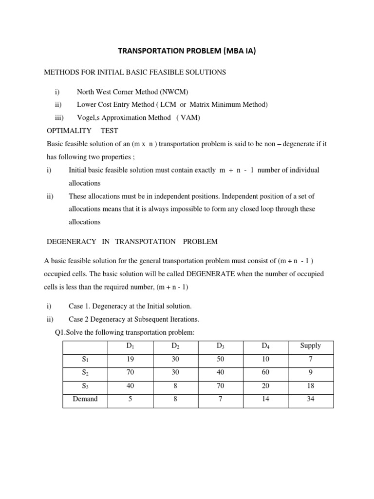 Transportation Problem (Mba Ia) | PDF | Mathematical Analysis | Algorithms